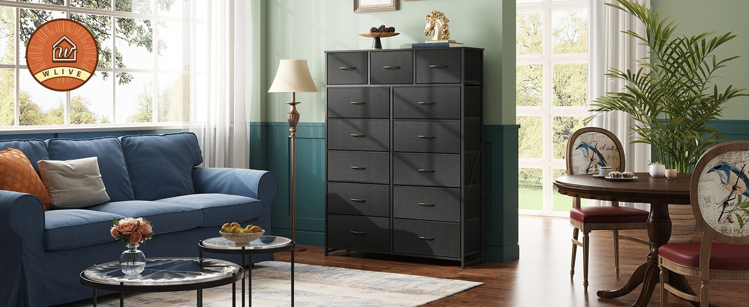WLIVE Extra Large Storage Tall 13 Drawer Fabric Dresser